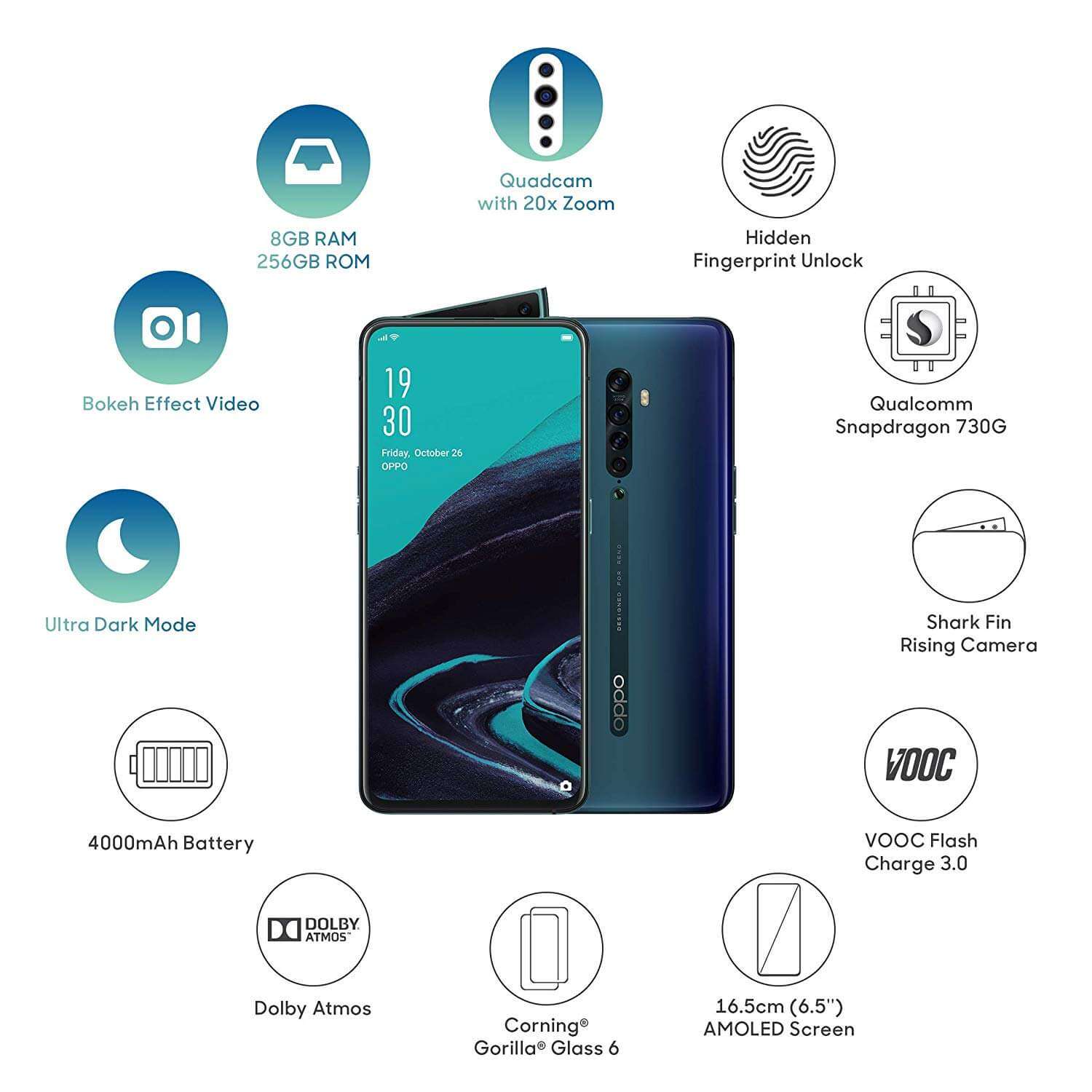 OPPO Reno2 Dual SIM 8GB RAM 256GB 4G LTE Ocean Blue