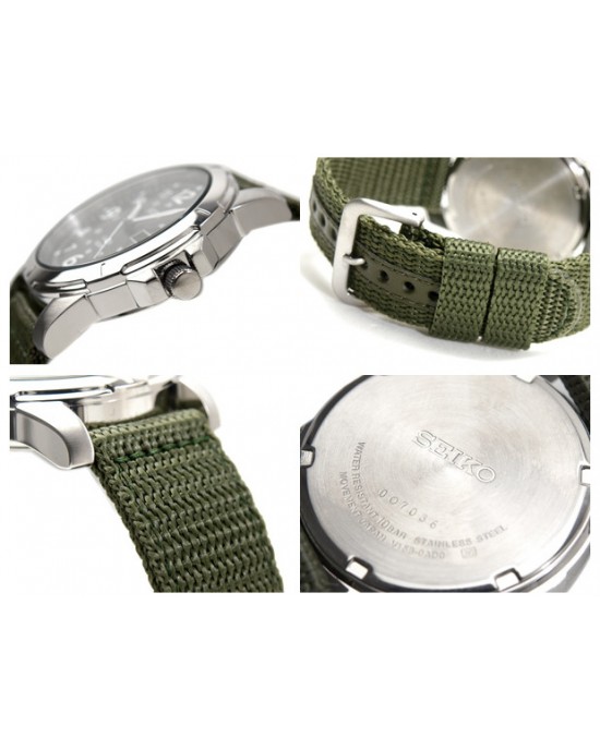 SEIKO SNE095P2 Black Dial Green Nylon Solar Quartz Men's Watch